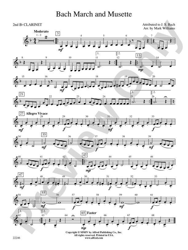 Bach March and Musette: 2nd B-flat Clarinet: 2nd B-flat Clarinet Part ...