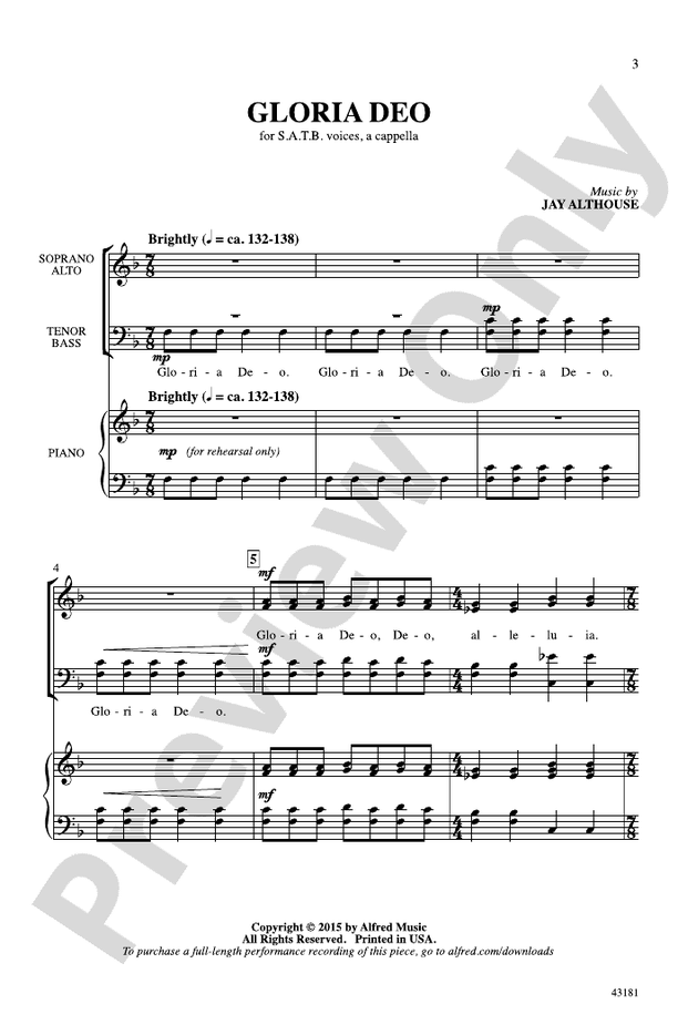 Gloria Deo: SATB, a cappella Choral Octavo: Jay Althouse - Digital ...