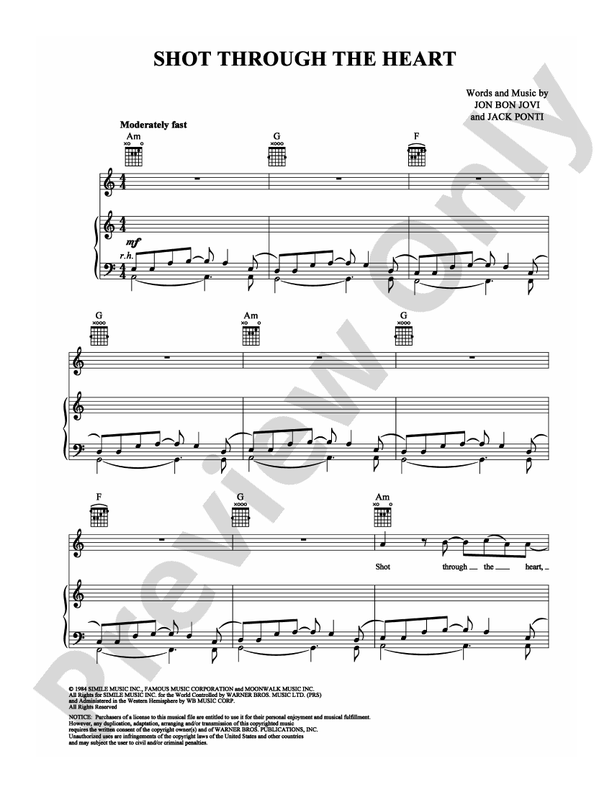Shot Through the Heart: Piano/Vocal/Chords: Bon Jovi - Digital Sheet Music Download