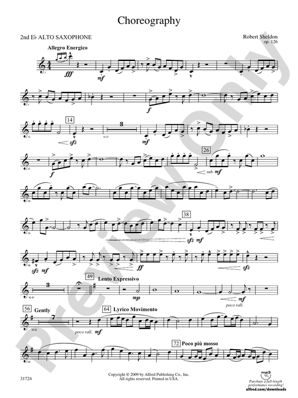 Choreography: 2nd E-flat Alto Saxophone: 2nd E-flat Alto Saxophone Part - Digital Sheet Music ...
