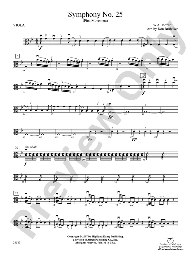 Symphony No. 25, First Movement: Viola: Viola Part - Digital Sheet Music Download