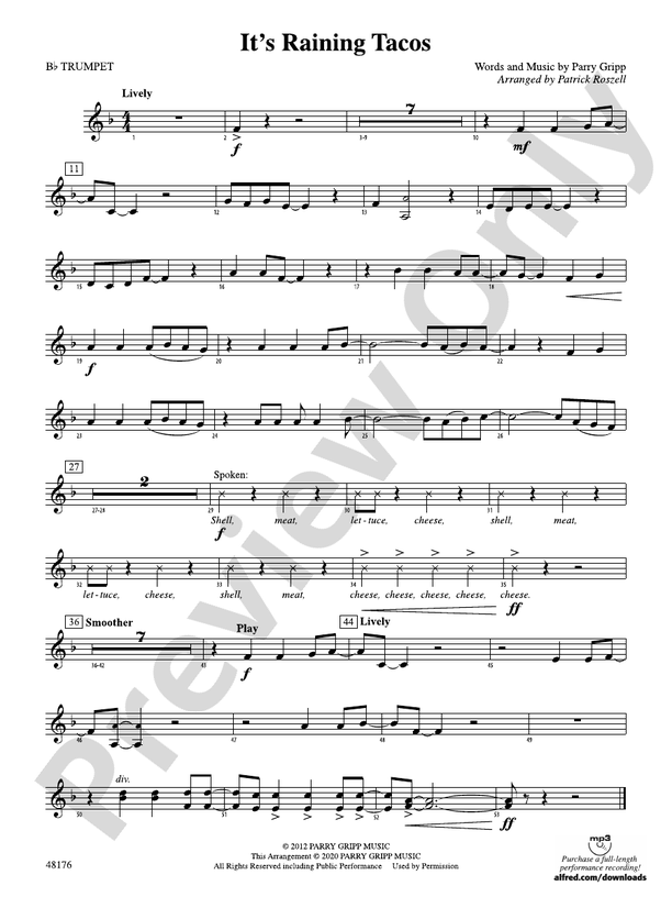It's Raining Tacos: 1st B-flat Trumpet: 1st B-flat Trumpet Part ...