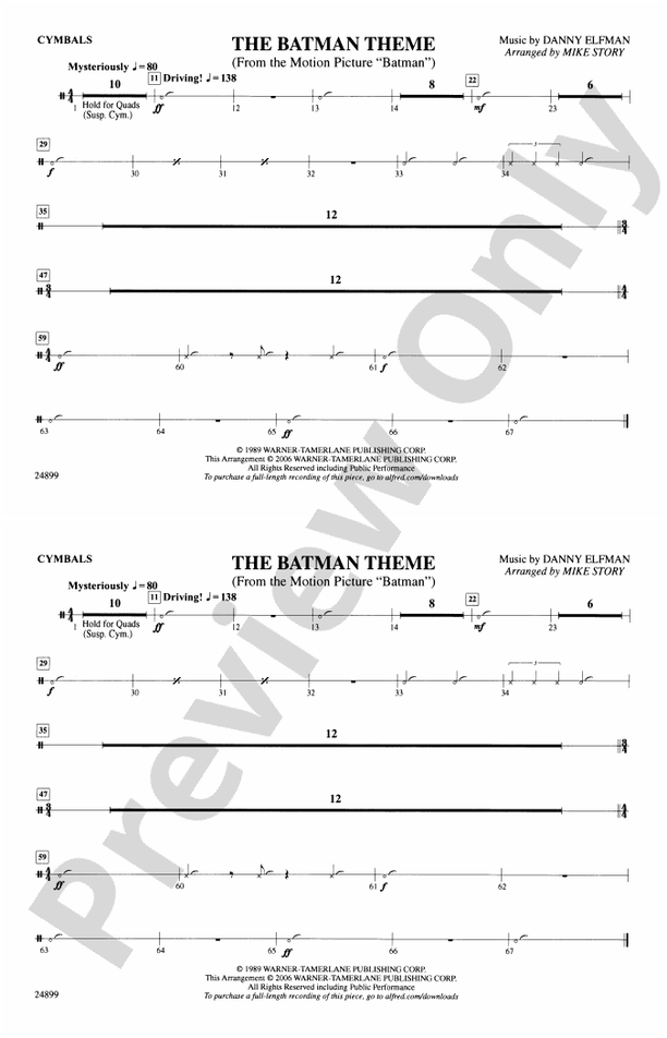 The Batman Theme (from Batman): Cymbals: Cymbals Part - Digital Sheet ...