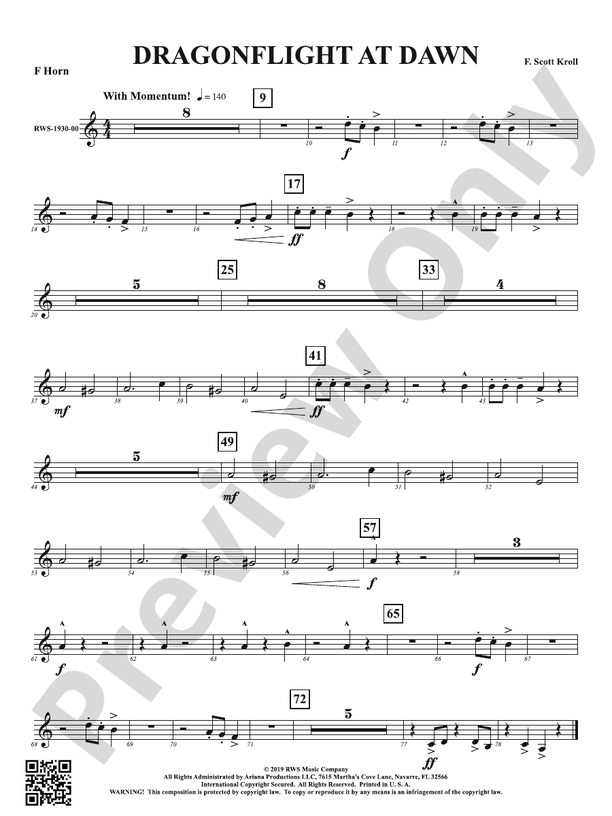 Dragonflight at Dawn: 1st F Horn: 1st F Horn Part: F. Scott Kroll ...