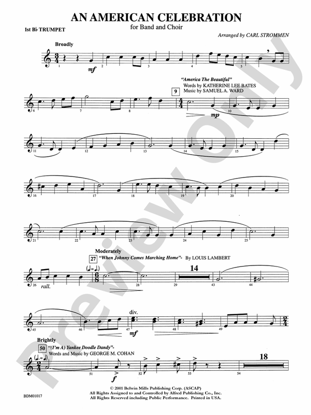 An American Celebration (for Band and Choir): 1st B-flat Trumpet: 1st B ...
