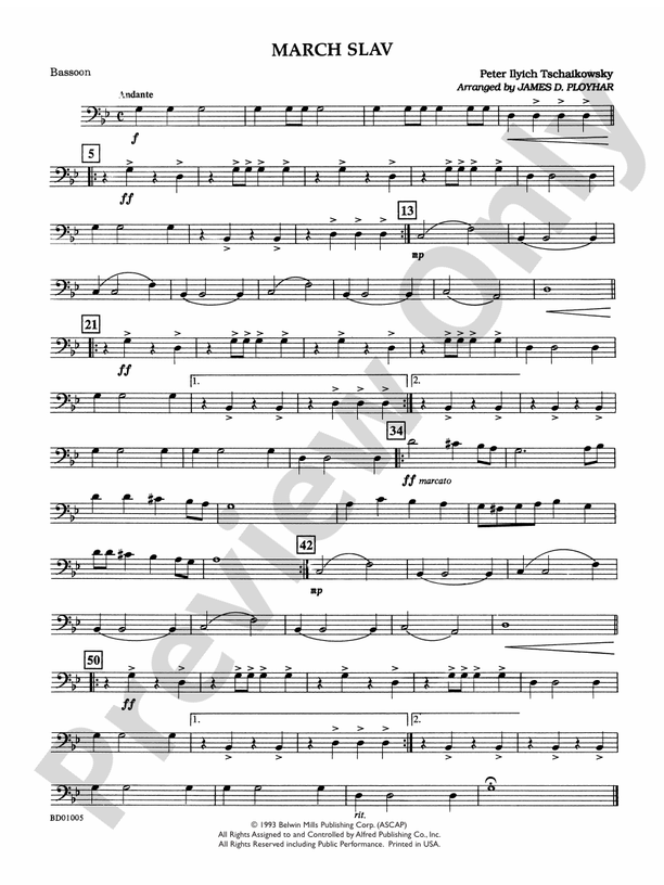 March Slav Bassoon Bassoon Part Digital Sheet Music Download
