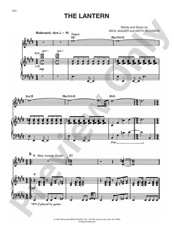 The Lantern: Piano/Vocal/Chords: The Rolling Stones - Digital Sheet ...