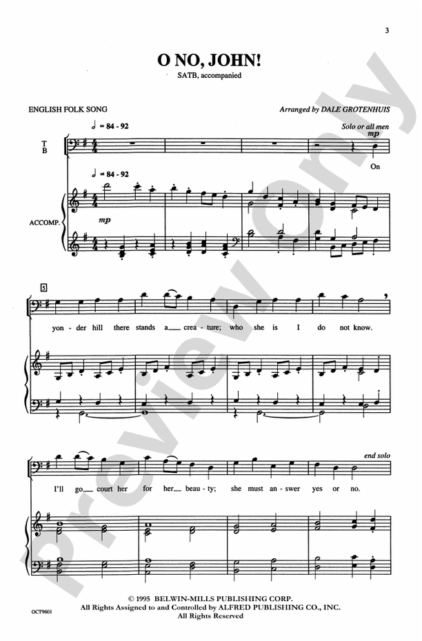 O No, John!: SATB Choral Octavo - Digital Sheet Music Download