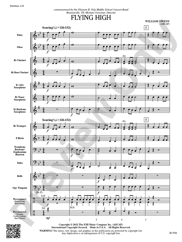 Flying High: Score: Concert Band Score: William Owens - Digital Sheet ...