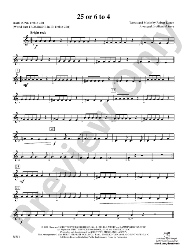 25 or 6 to 4: Baritone T.C.: Baritone T.C. Part - Digital Sheet Music ...