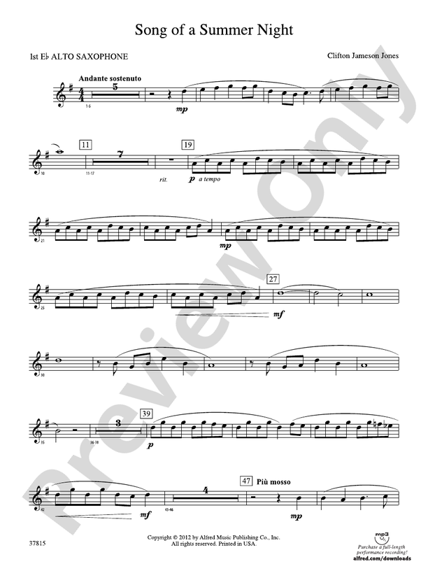 Song Of A Summer Night E Flat Alto Saxophone E Flat Alto Saxophone