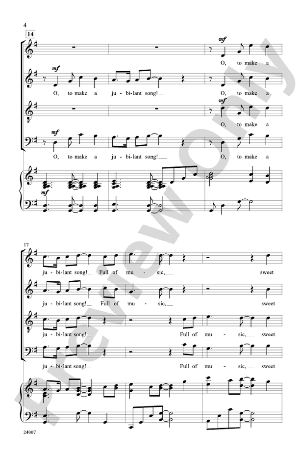 O, to Make a Jubilant Song: SATB Choral Octavo - Digital Sheet Music ...