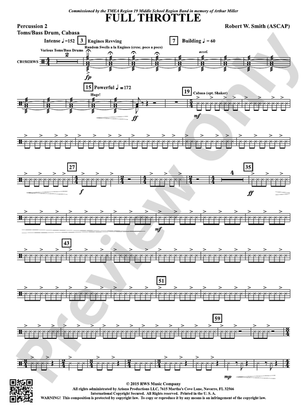 Full Throttle: 2nd Percussion: 2nd Percussion Part: Robert W. Smith ...