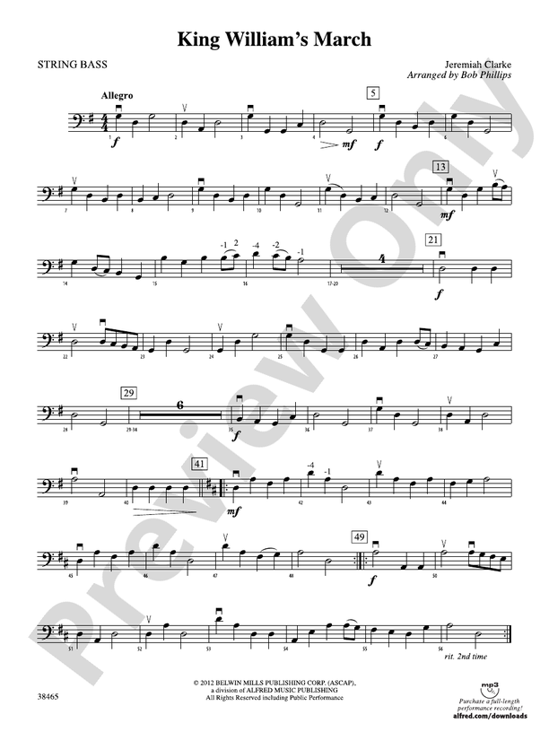 King William's March: String Bass: String Bass Part - Digital Sheet ...