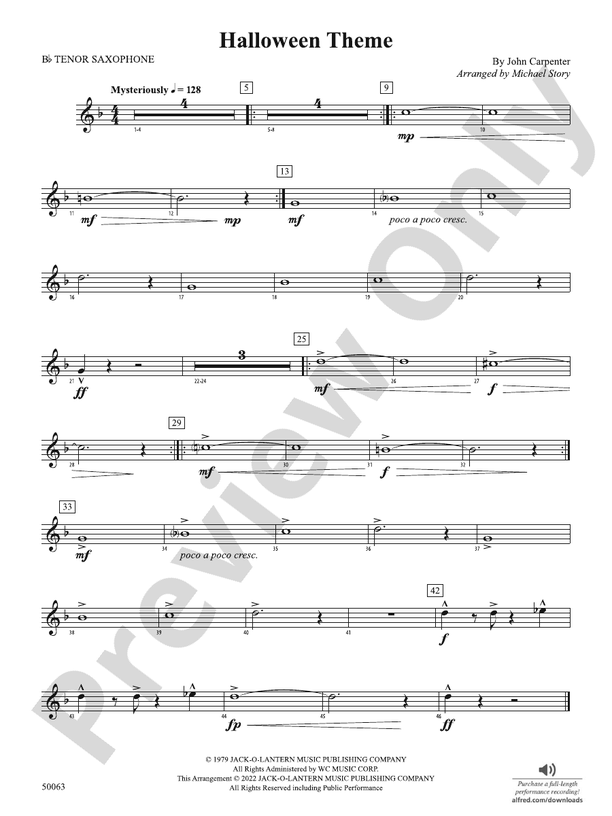 Halloween Theme: B-flat Tenor Saxophone: B-flat Tenor Saxophone Part ...