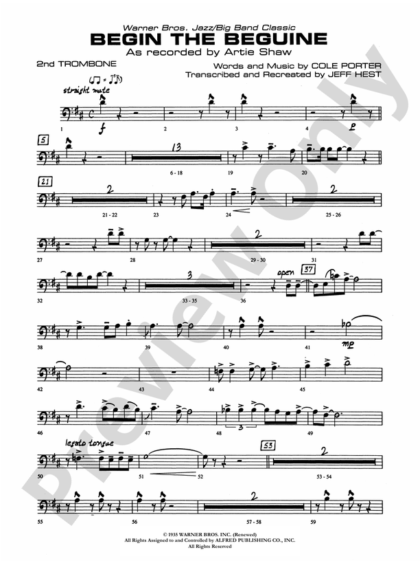 Begin the Beguine: 2nd Trombone: 2nd Trombone Part - Digital Sheet Music Download