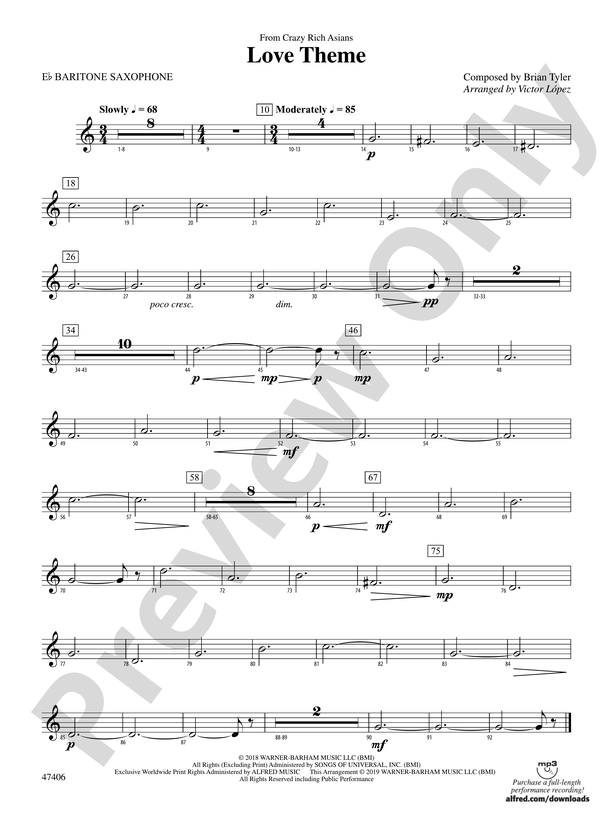 Love Theme: E-flat Baritone Saxophone: E-flat Baritone Saxophone Part - Digital Sheet Music Download