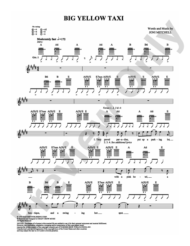 Big Yellow Taxi: Easy Guitar: Joni Mitchell - Digital Sheet Music Download