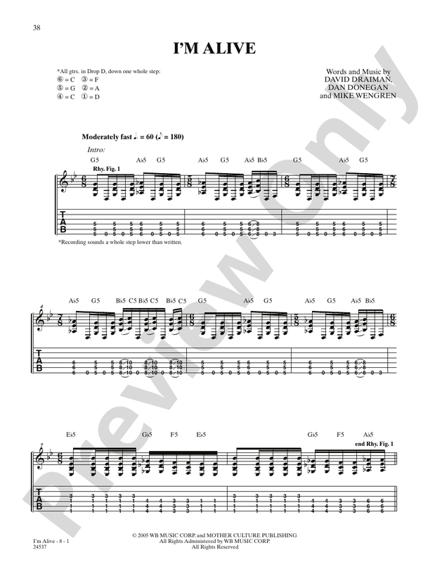 I'm Alive: Guitar: Disturbed - Digital Sheet Music Download