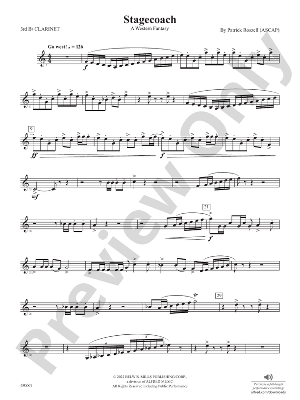 Stagecoach: 3rd B-flat Clarinet: 3rd B-flat Clarinet Part - Digital Sheet Music Download