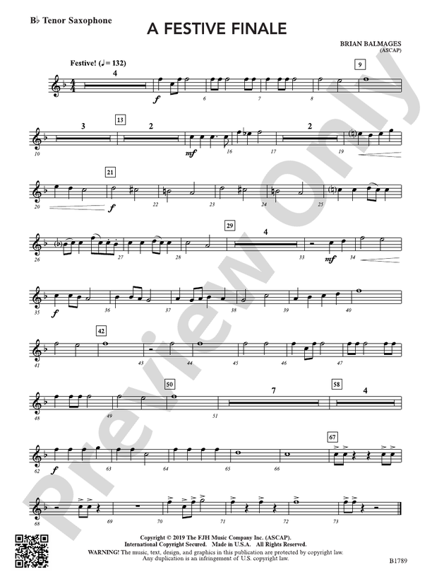 A Festive Finale: B-flat Tenor Saxophone: B-flat Tenor Saxophone Part: Brian Balmages - Digital ...