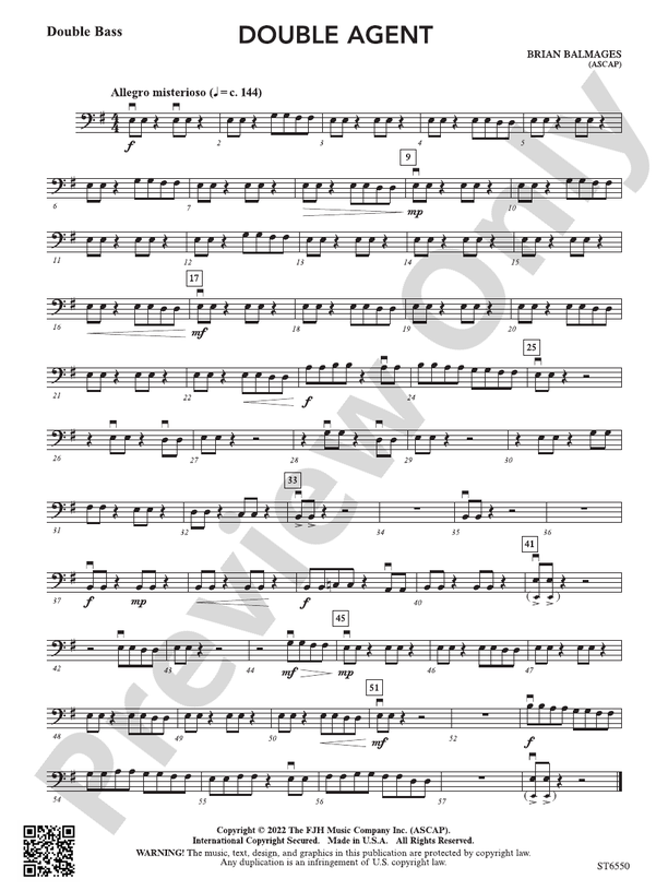 Double Agent: Double Bass: Double Bass Part: Brian Balmages - Digital Sheet Music Download