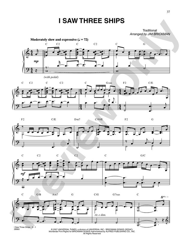 I Saw Three Ships: Piano: Jim Brickman - Digital Sheet Music Download