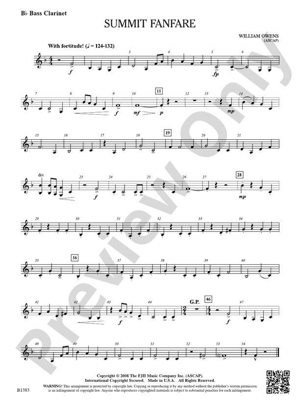 Summit Fanfare: B-flat Bass Clarinet: B-flat Bass Clarinet Part: William Owens - Digital Sheet ...