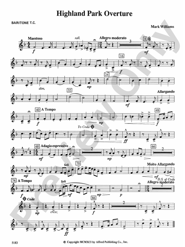 Highland Park Overture: Baritone T.C.: Baritone T.C. Part - Digital ...