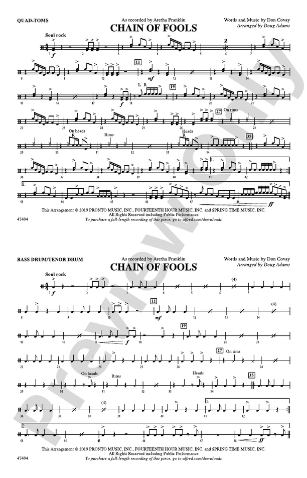 Chain of Fools: Quad-Toms: Quad-Toms Part - Digital Sheet Music Download