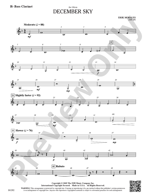 December Sky: B-flat Bass Clarinet: B-flat Bass Clarinet Part: Erik Morales - Digital Sheet ...