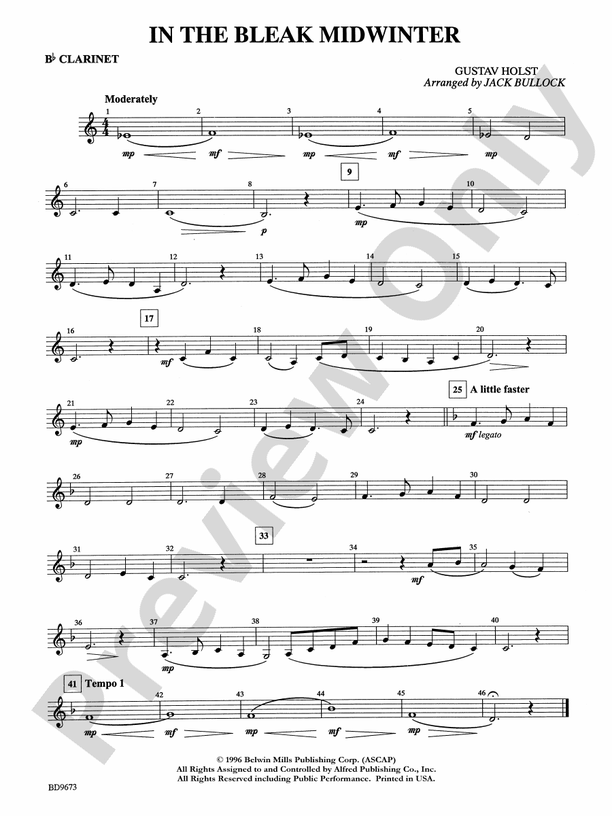 In the Bleak Midwinter: 1st B-flat Clarinet: 1st B-flat Clarinet Part ...