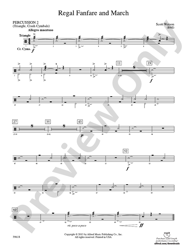 Regal Fanfare and March: 2nd Percussion: 2nd Percussion Part - Digital Sheet Music Download