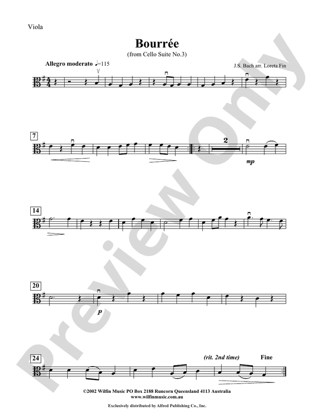 Bourree: Viola: Viola Part - Digital Sheet Music Download