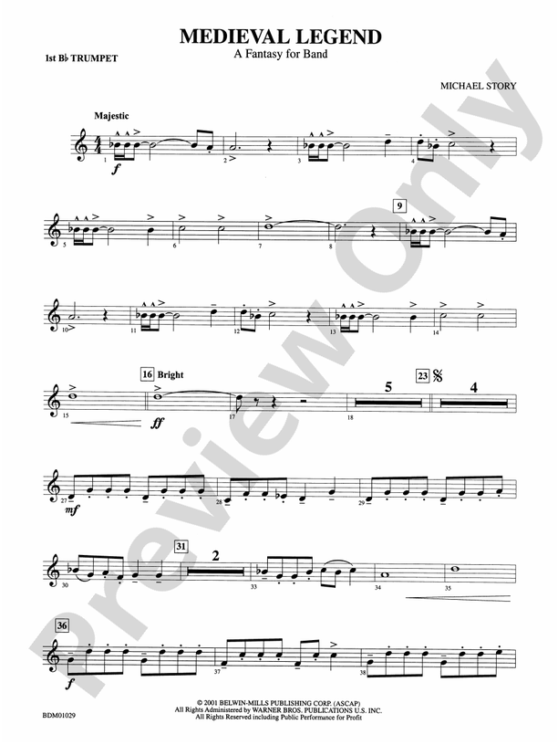 Medieval Legend (A Fantasy for Band): 1st B-flat Trumpet: 1st B-flat ...