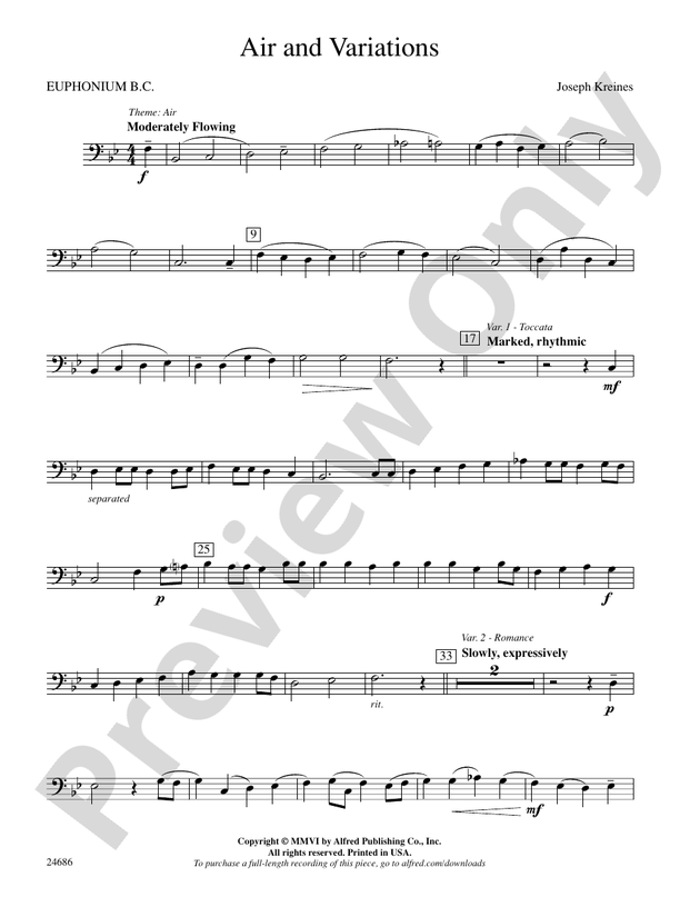 Air and Variations: Baritone B.C.: Baritone B.C. Part - Digital Sheet Music Download