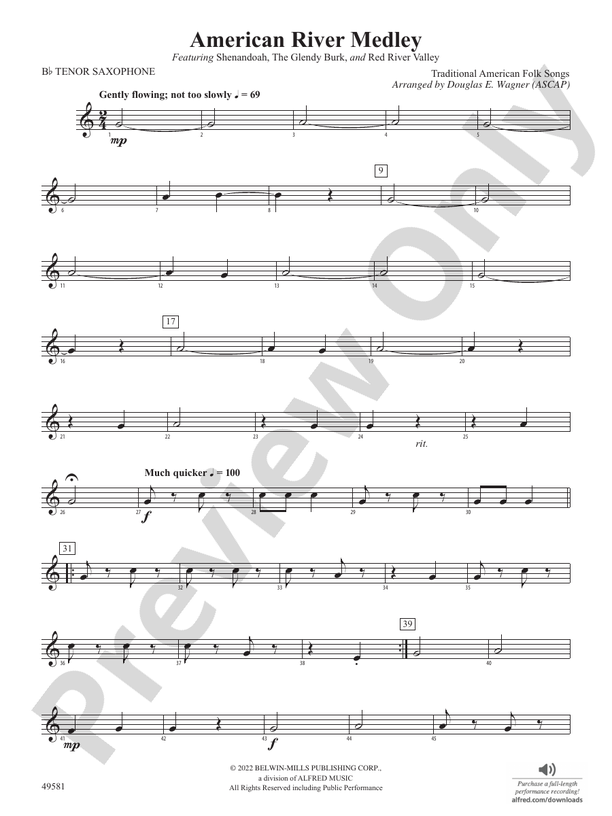 American River Medley: B-flat Tenor Saxophone: B-flat Tenor Saxophone Part - Digital Sheet Music ...