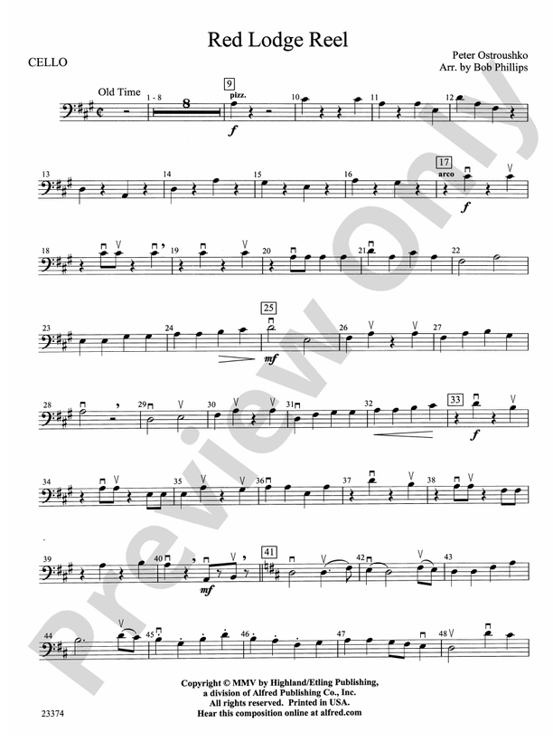 Red Lodge Reel: Cello: Cello Part - Digital Sheet Music Download