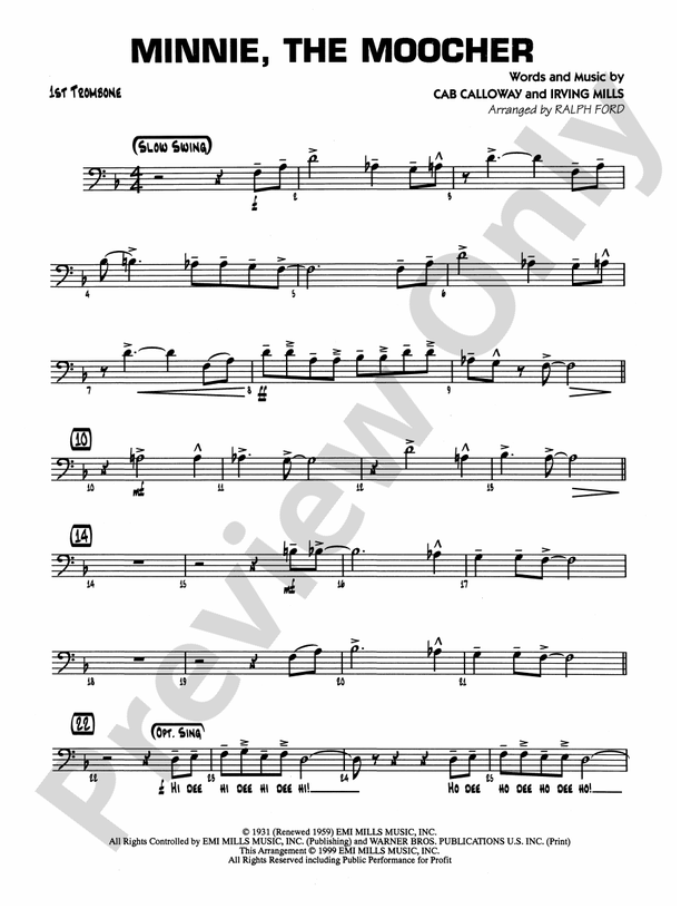 Minnie the Moocher: 1st Trombone: 1st Trombone Part - Digital Sheet ...