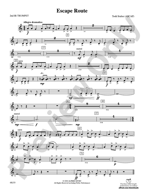 Escape Route: 2nd B-flat Trumpet: 2nd B-flat Trumpet Part - Digital Sheet Music Download