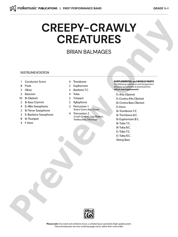 Creepy-Crawly Creatures: Concert Band Conductor Score & Parts: Brian ...