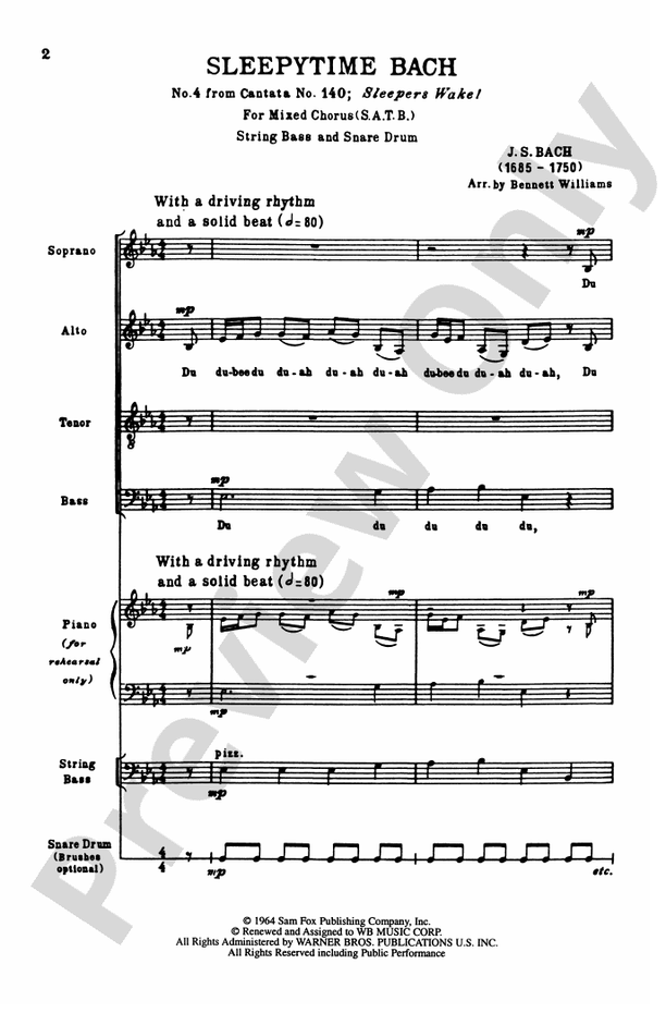 Sleepytime Bach (Sleepers Wake, Cantata 140): SATB Choral Octavo ...
