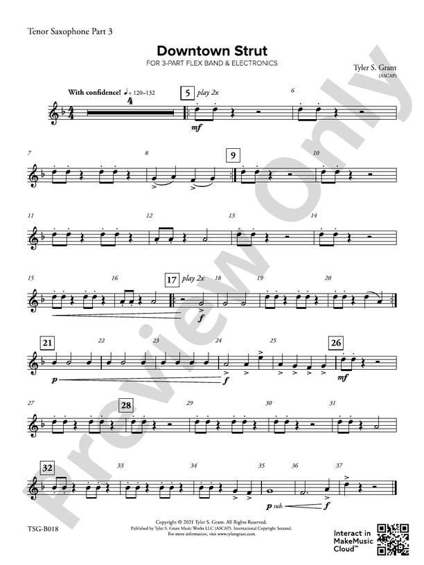 Downtown Strut: Part 3 - B-flat Tenor Saxophone: Part 3 - B-flat Tenor Saxophone Part - Digital ...