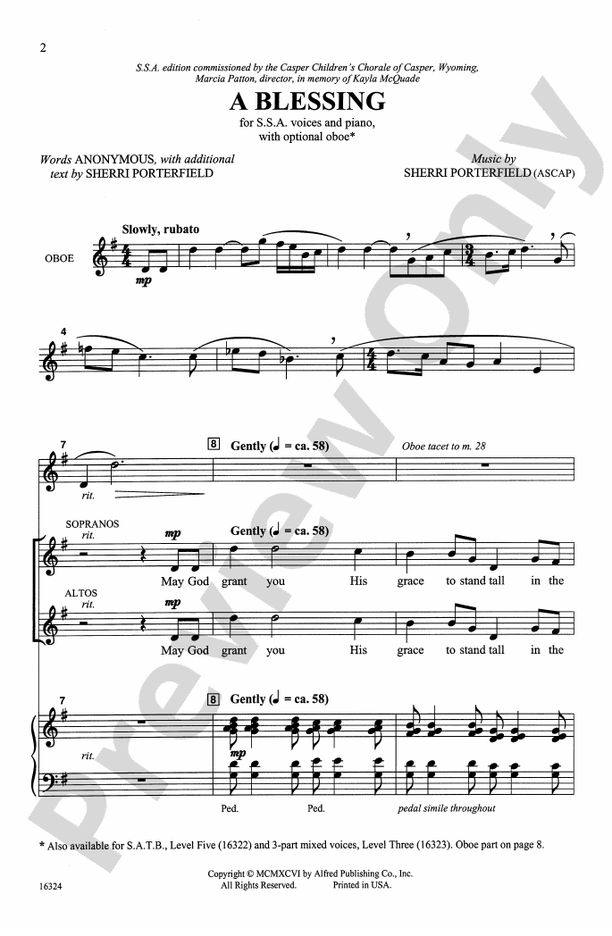 A Blessing: SSA Choral Octavo: Sherri Porterfield - Digital Sheet Music ...