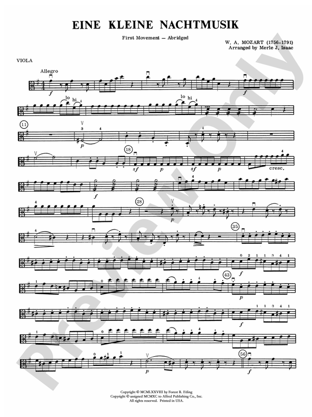 Eine Kleine Nachtmusik, 1st Movement: Viola: Viola Part - Digital Sheet ...