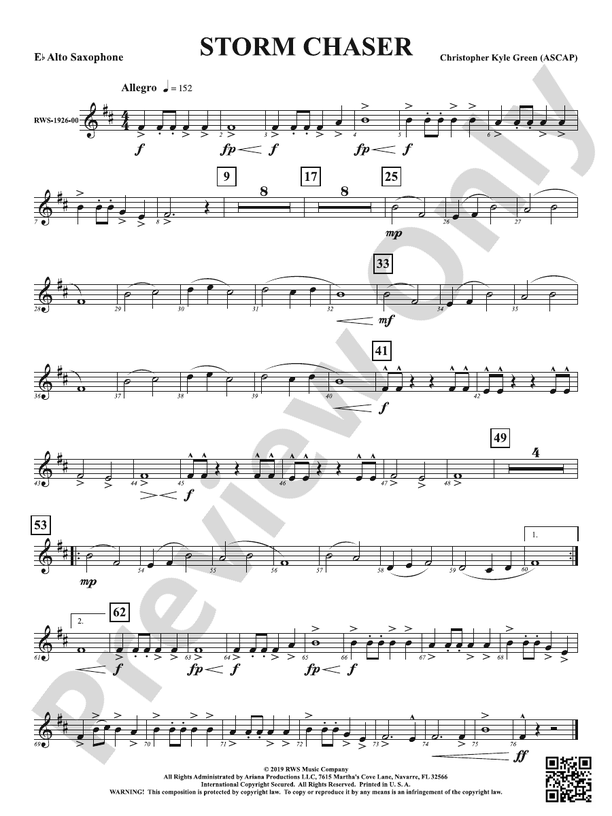 Storm Chaser: 1st E-flat Alto Saxophone: 1st E-flat Alto Saxophone Part: Christopher Kyle Green ...