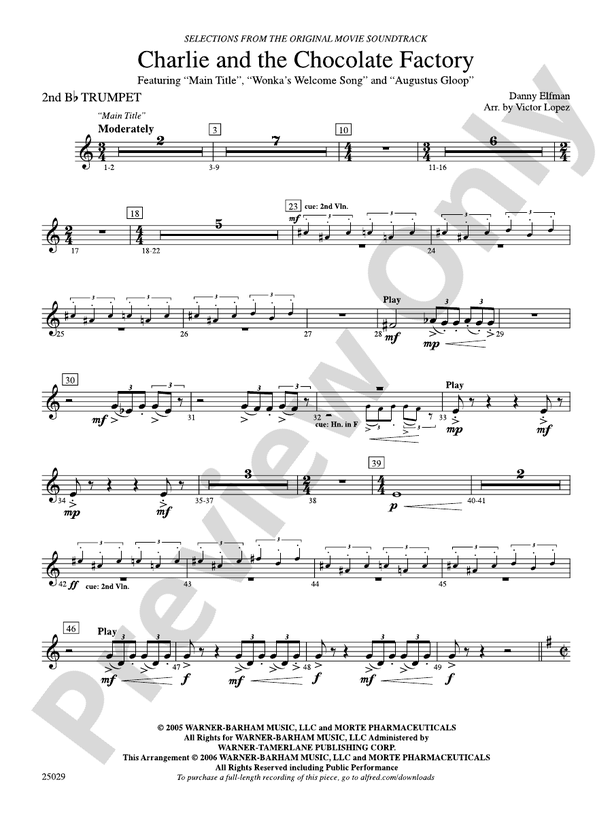 Charlie and the Chocolate Factory, Selections from: 2nd B-flat Trumpet ...