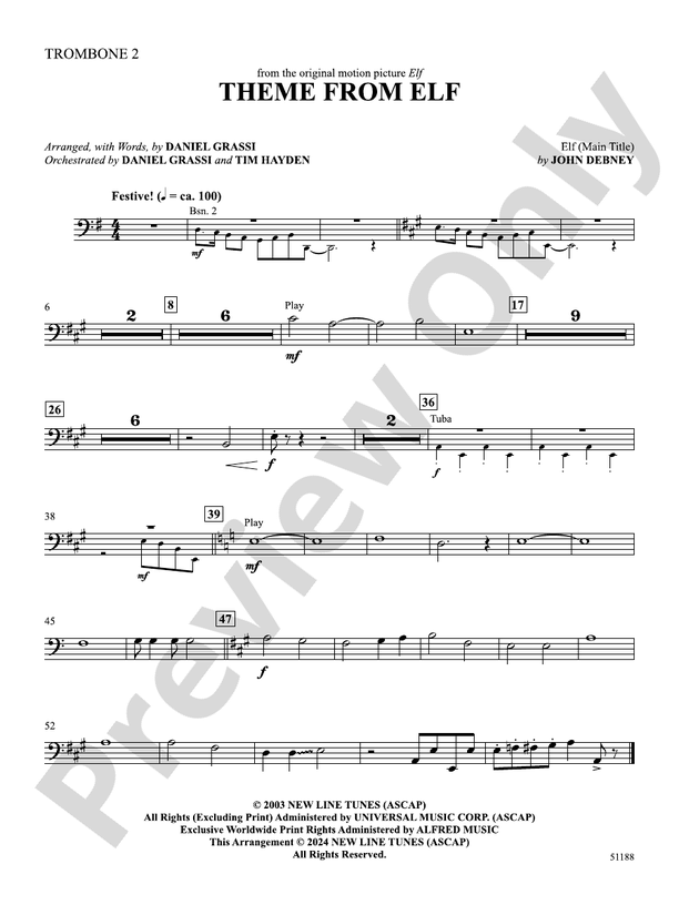 Theme from Elf: 2nd Trombone: 2nd Trombone Part - Digital Sheet Music Download