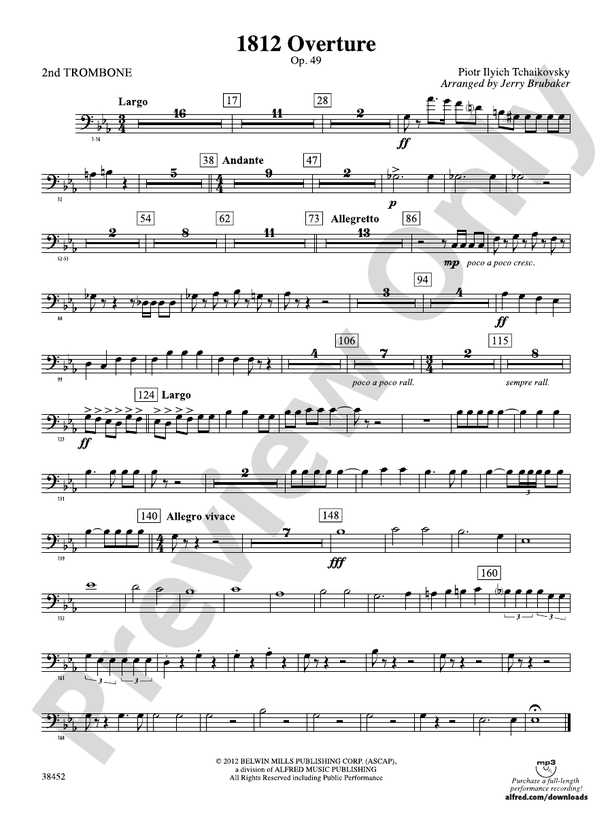 1812 Overture: 2nd Trombone: 2nd Trombone Part - Digital Sheet Music Download