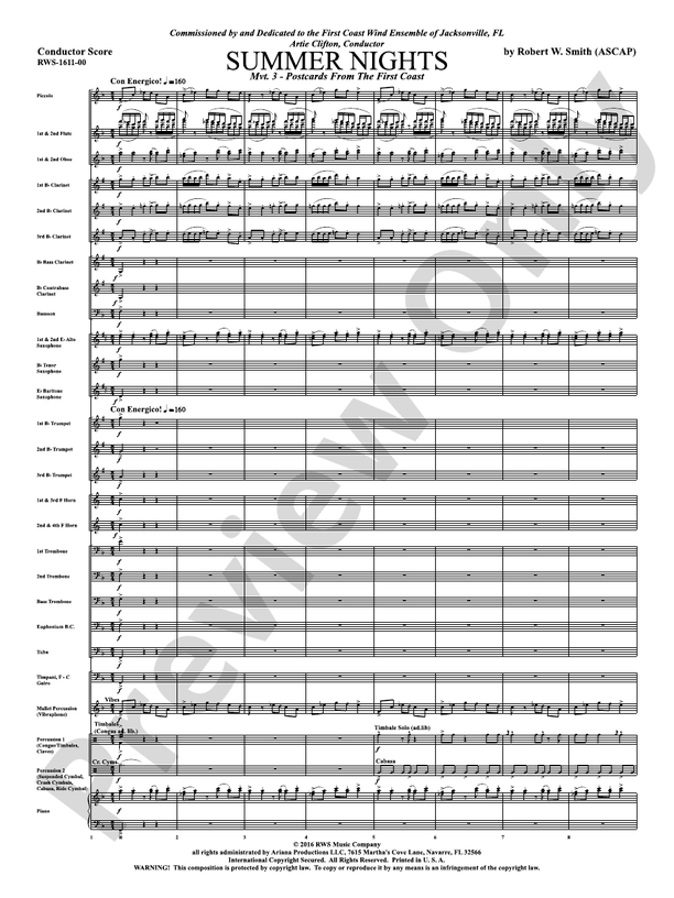 Summer Nights - Mvt. 3 - Postcards from the First Coast: Score: Concert ...